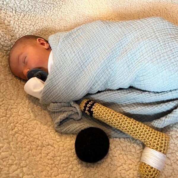 Hockey Stick & Puck, Hand-crocheted, Baby Photoshoot Prop With Initials ...