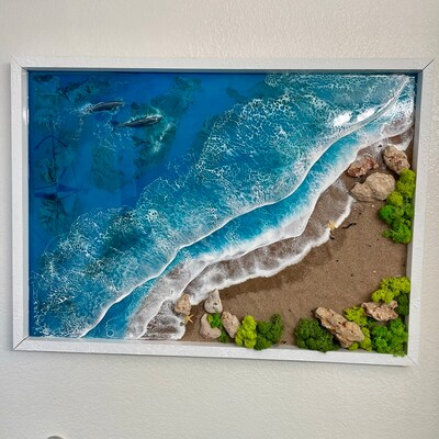 Large Ocean Wave Resin Framed Wall Art, Seaside Decor Epoxy Painting ...