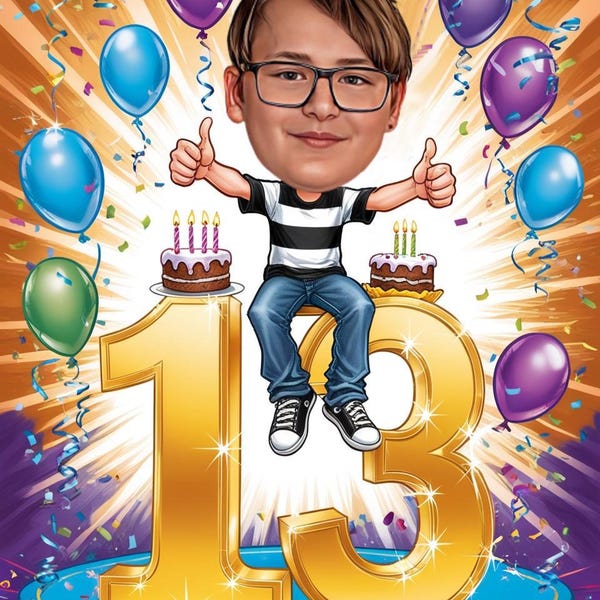 36th Birthday Boy Caricature – Custom Cartoon Portrait for Him With ...