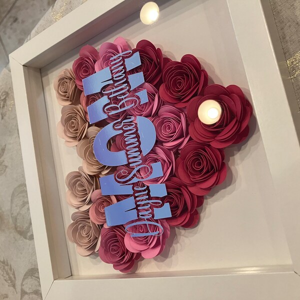 Flower Shadow Box, Personalized Shadow Box, Heart Flower Box, Song Name ...