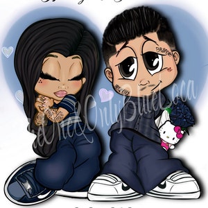 Y2k Custom Cartoon Chicano Couple Digital Art Portrait, Anniversary ...