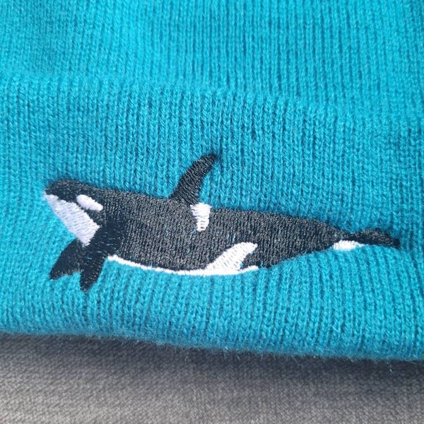 Orca Whale Embroidered Cuffed Beanie, Orca Killer Whale Embroidered ...