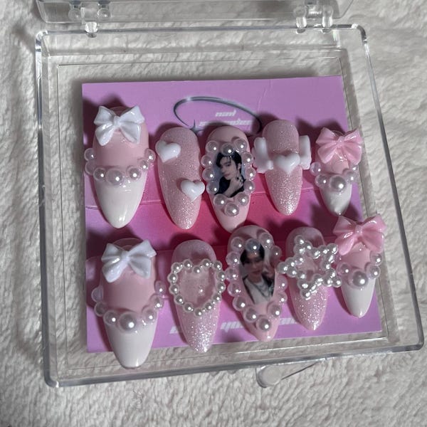 ATEEZ ANITEEZ Aesthetic Press on Nails Kpop Nails Coquette Nails Almond ...