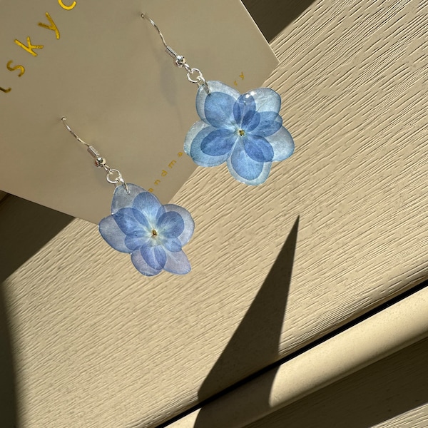 Real Hydrangea Flower Earrings, Handmade Pressed Hydrangea Flower Resin ...