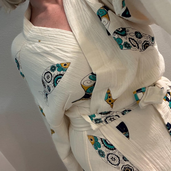 Summer Breeze Turkish Cotton Gauze Robe, Double Layered Muslin Bathrobe ...