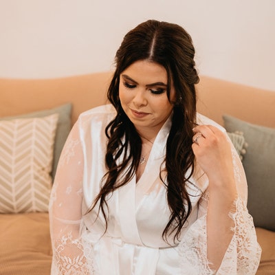 Short Satin Bridal Robe Wedding Kimono Robe for Bride Dressing Gown Women Ivory Bridal Party ...