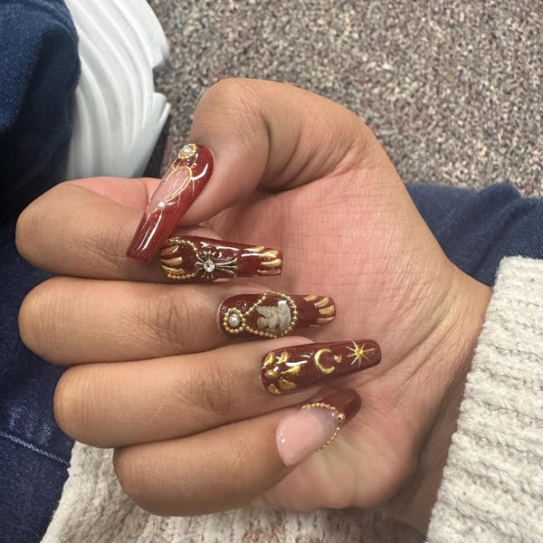 Golden Claret Angel Press on Nails: Handmade Faux Acrylic Gel Nails - Etsy