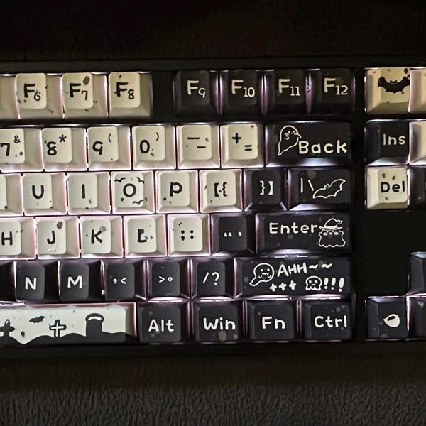 Black White Cute Ghost English PBT 139 Keys Cherry Profile Keycaps Set ...