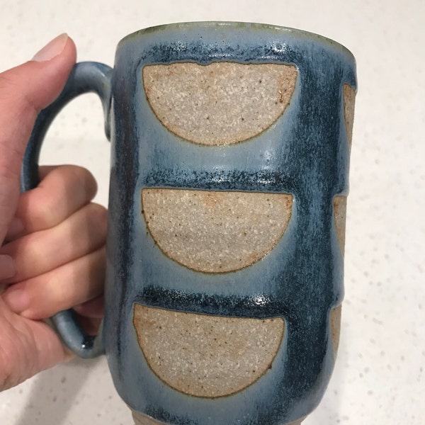 Handmade Ceramic Tumbler With Navy Half Moon Design, Wine Tumbler ...