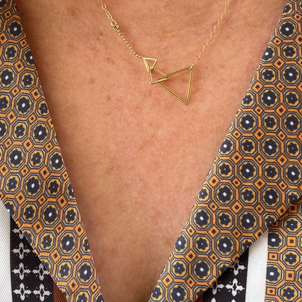 Dainty Thin Interlocking Triangle Necklace, Gold Triangle Choker ...