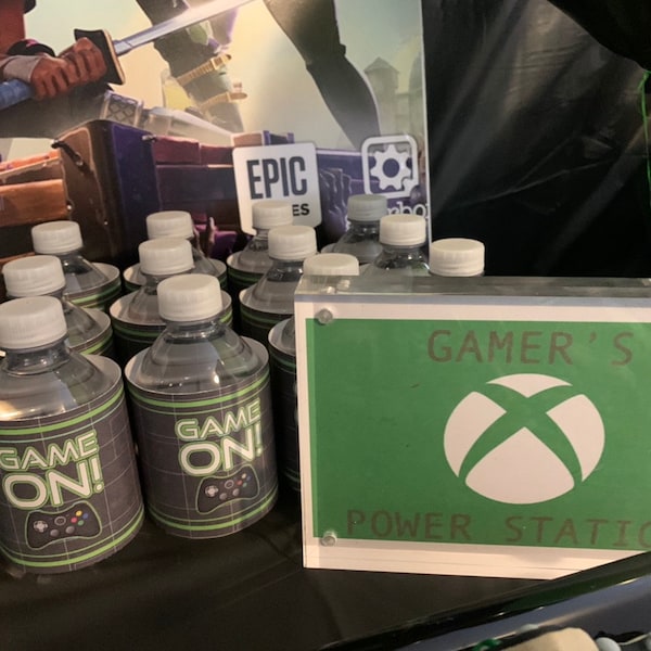 Gamer Party Drink 12 Oz. & 20 Oz. Sports Bottles Wrapper Labels Video ...