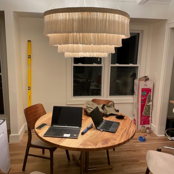 Boho Fringe Chandelier , Cotton Pendant Light, Fringe Light Fixture ...