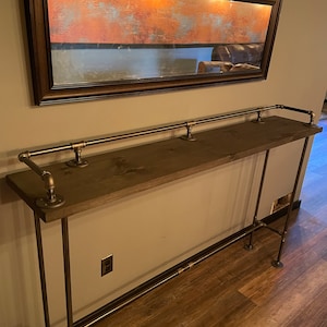 Industrial Bar Table, Farmhouse Breakfast Table With Drink Rail, Rustic ...