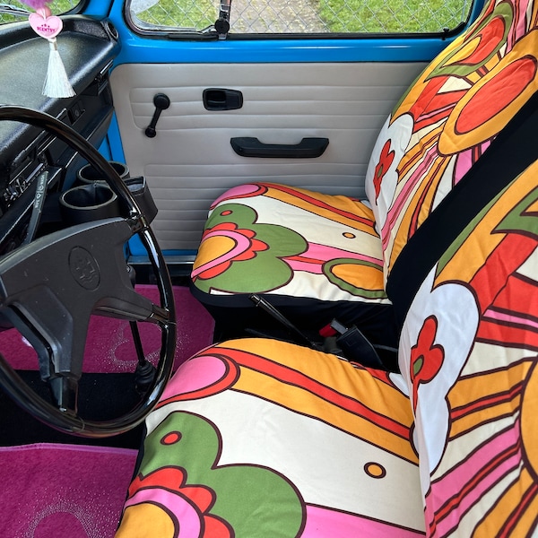 70s Hippie Retro Groovy Car Seat Covers, Mid Century Modern 70s Flower ...