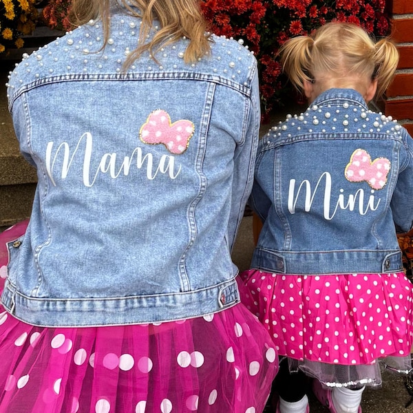 Matching Mom Daughter Little Girls Personalized Blue Pearl Denim Jacket ...