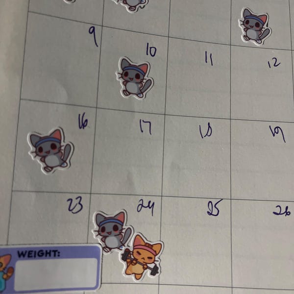 Kawaii Cat Workout Planner Stickers, Workout Reminders, Cute Planner ...