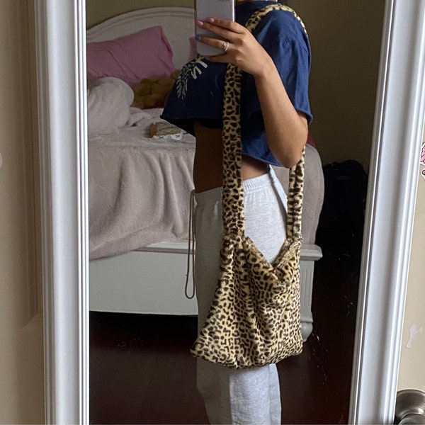 Large Fluffy Cheetah Print Bag - Cheetah Animal Print Fuzzy Purse - Y2k ...