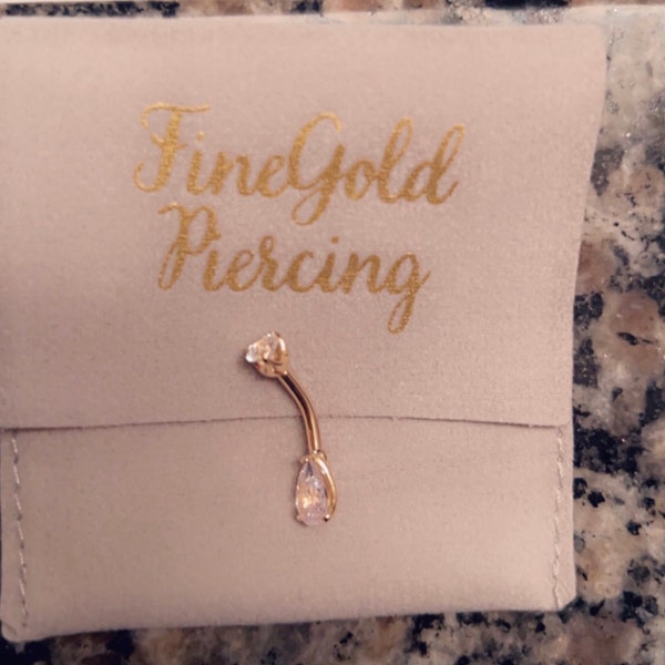 14k Solid Gold Belly Button Ring Navel Piercing Round Shape Two Stones ...