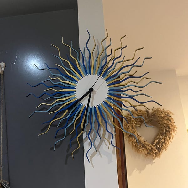 Sunflower Oversized Silver Clock: Wall Clock / Living Room Art / Extra ...