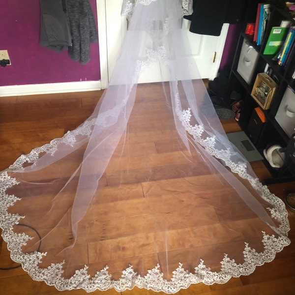 Lace Cathedral Veil, Cathedral Lace Veil, Cathedral Blusher Veil ...