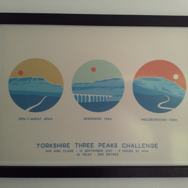 Yorkshire Three Peaks Challenge Poster, Pen-y-ghent, Whernside ...