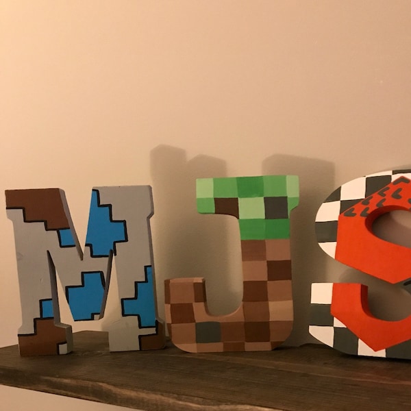 Minecraft Wooden Letters/hand Painted Letters/boys Room Decor/steve ...