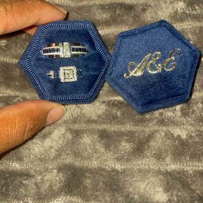 Velvet Ring Box Royal Blue Color Hexagon Shape Double or Single Slots ...