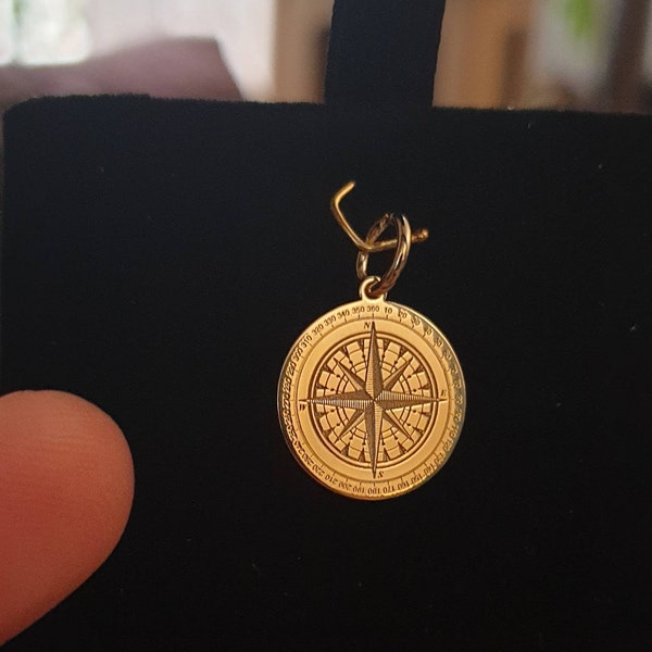 Real 14k Solid Gold Compass Necklace, Personalized Back Side Engrave ...
