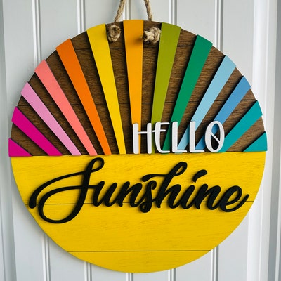 Hello Sunshine Retro Rays Door Sign - Etsy