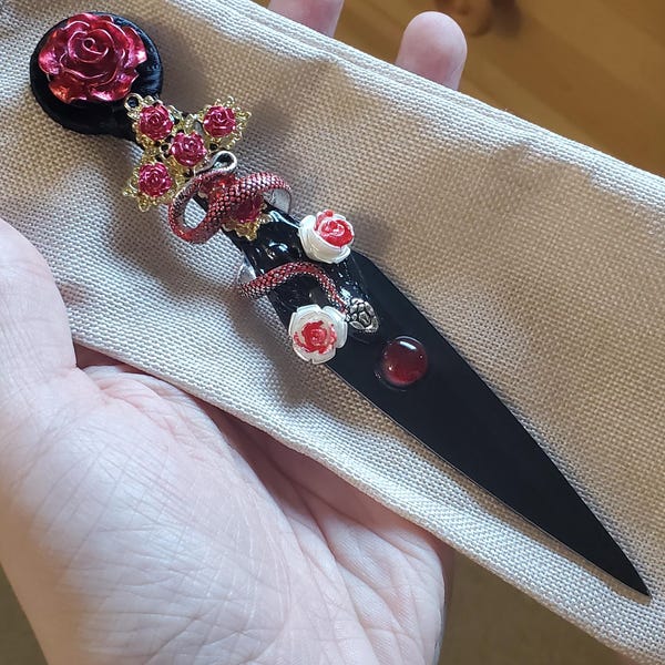 Cthulhu Inspired Blue Dagger With Dragon & Cross - Handcrafted Gift for ...