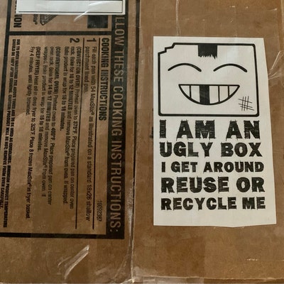 Packaging Label Ugly Box Design. Reused Box Sticker. Recycled Shipping ...