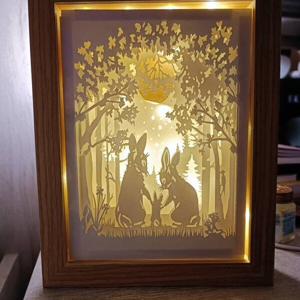 Family Rabbits Lightbox SVG, Paper Cut Template Ai, Rabbit Baby Shadow ...