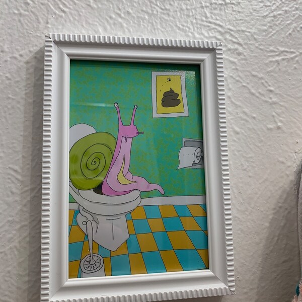 Potty Snail Illustration, 4x6" Framed Wall Art, Funny Bathroom Wall ...