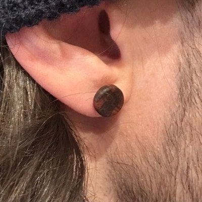 Tree Wooden Stud Earrings, Tree Earrings, Dark, Brown, Black Wood, Mens ...