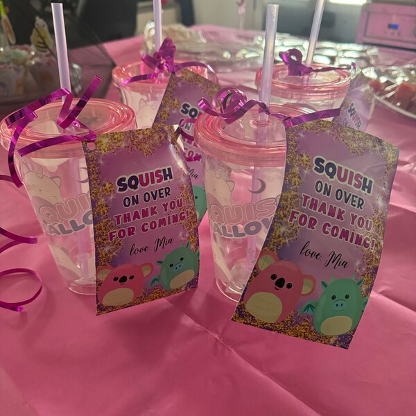 Editable Squishmallow Birthday Thank You Tags, Squishy Favor Tags ...