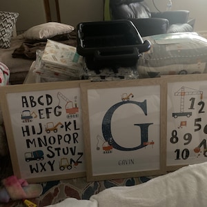 Construction Truck Alphabet and Numbers Nursery Print Set, Toddler Boy ...