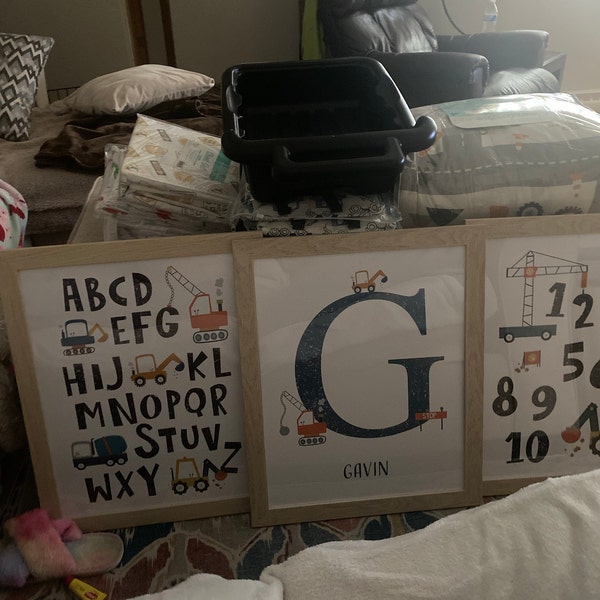 Construction Truck Alphabet and Numbers Nursery Print Set, Toddler Boy ...