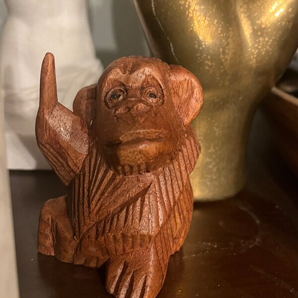 One Teak Wood Funny Monkey Middle Finger Carving, Gag Gift, Bachelor ...