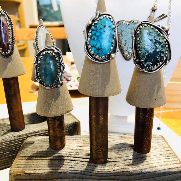 Ring Display in Weathered Wood With Distressed Copper - Ring Display ...