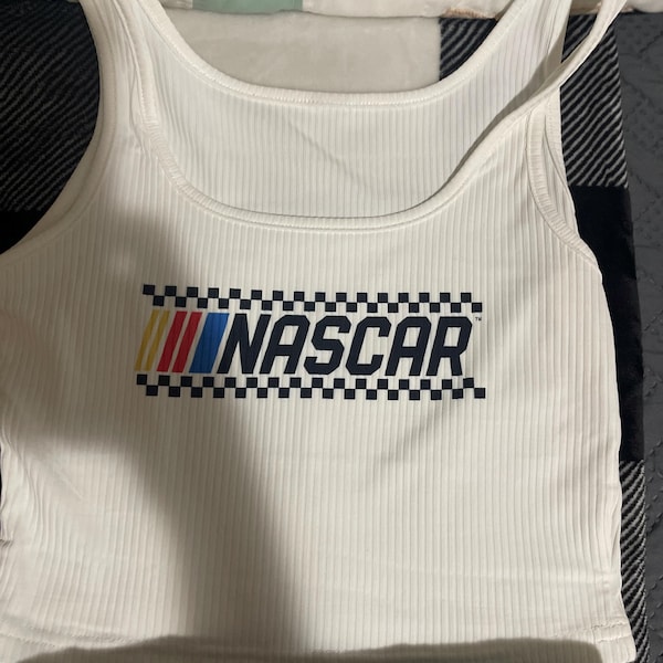 NASCAR Shirt, Racing Tank Top, White Summer Crop Top, Country Concert ...