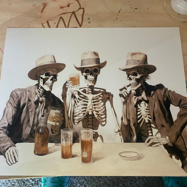 Wild West Remains: Retro Skeleton Cowboy Skull Art Print - Etsy