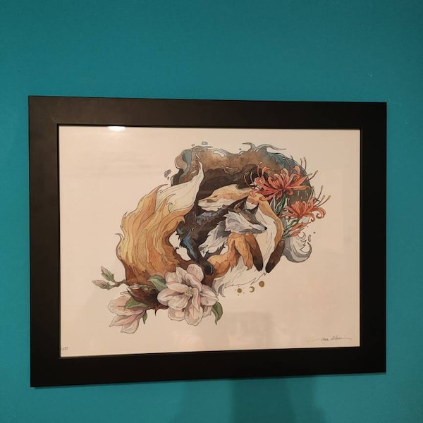 PRINT Limited Edition Ren'art, Foxes and Flowers, Giclée Print, Fine ...