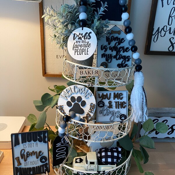 Dog Themed Tiered Tray Decor, Personalized Dog Signs, Dog Mom Gifts ...