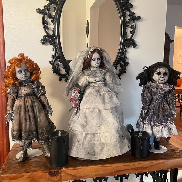 Creepy Old Fashioned Ghostly Girl Doll Spooky Doll Macabre Decor Horror ...