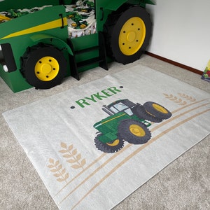 Personalized Tractor Rug Monogrammed Playroom Mat Customized Nursery ...
