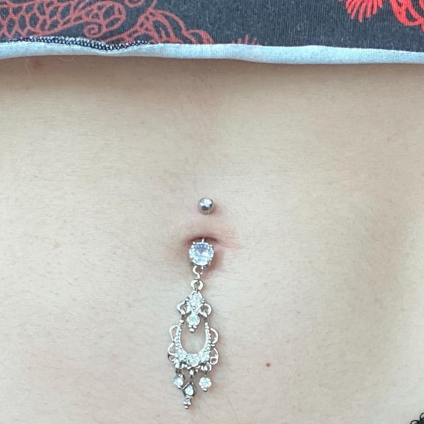 Pink Heart Belly Button Ring/ Angel Wings Belly Piercing/ Heart Navel ...