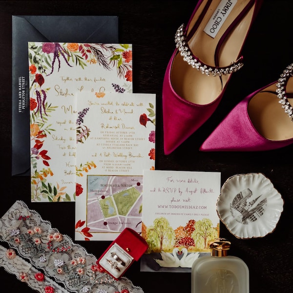 Hand Painted Custom Wedding Invitations: Watercolor, Illustration, Art ...