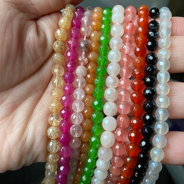 Natural Mystic Agate/ Chalcedoney, Faceted Round Sizes 4mm, 6mm, 8mm ...