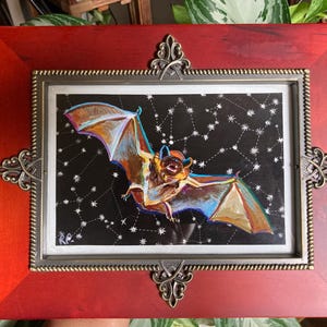 Fun Gothic Bat Art Print Creepy Cute Flying Bats and Stars Painting ...