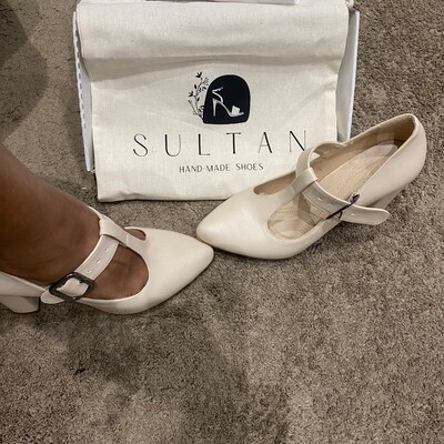 CREAM BLOCK HEELS, T-strap Shoes, Cream Heels, Cream Vegan Mary Jane ...